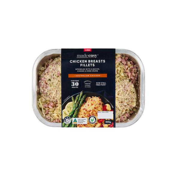 Buy Coles Made Easy Chicken Breast With Bacon - Cheese & Herb Crumb ...