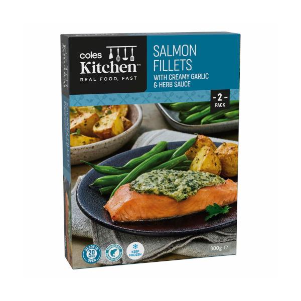 Buy Coles Kitchen Salmon Fillets So With Creamy Garlic & Herb Sauce 2 ...