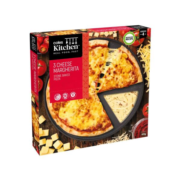 Buy Coles Kitchen Pizza 3 Cheese Margherita 410g | Coles