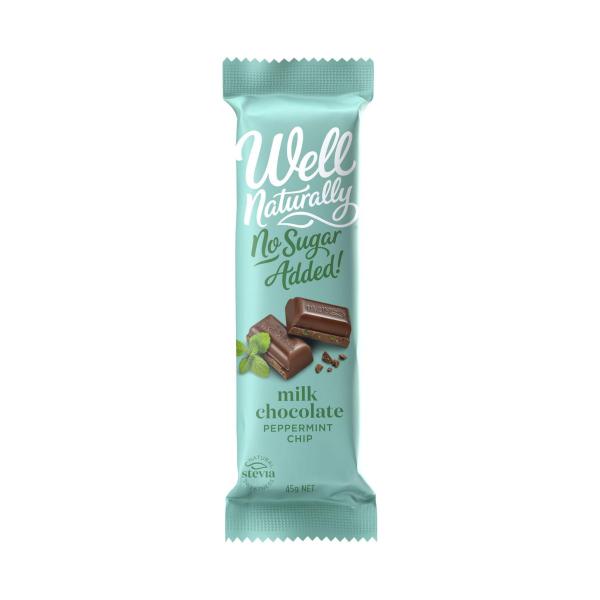 Buy WELL NATURALLY NSA MILK CHOC BAR PEPPERMINT CHIP | Coles