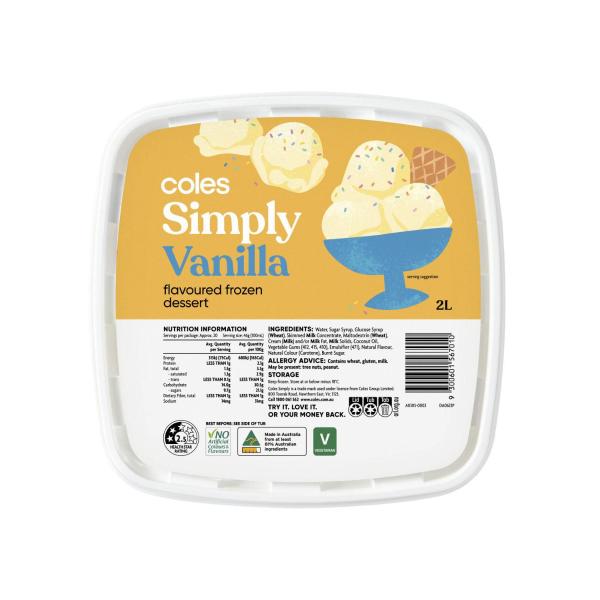 Buy Coles Simply Vanilla Flavoured Frozen Dessert 2L | Coles