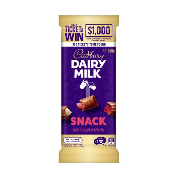 Buy Cadbury Dairy Milk Snack Chocolate Block 180g | Coles