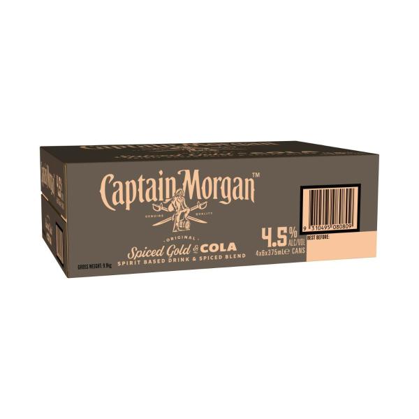 Buy Captain Morgan Spiced Rum & Cola Can 4.5% 375ml 24 Pack | Coles