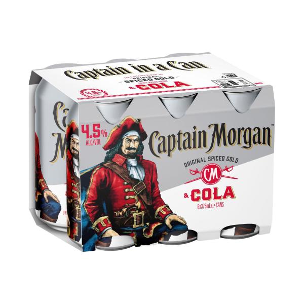 Buy Captain Morgan Spiced Rum & Cola Can 4.5% 375ml 6 Pack | Coles