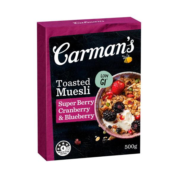 Buy Carman's Muesli Toasted Super Berry Cranberry & Blueberry 500g | Coles