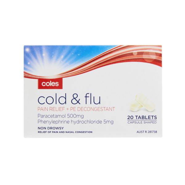 Buy Coles Cold & Flu Pe Pain Relief Capsules 20 pack | Coles
