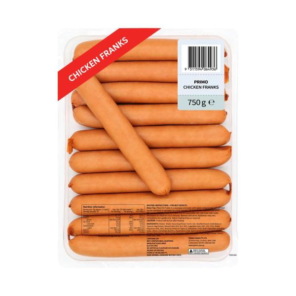Buy Primo Chicken Frankfurt 750g | Coles