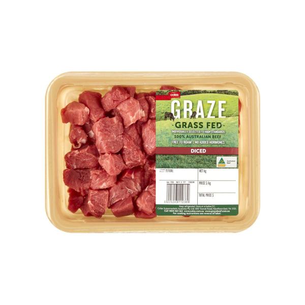 Buy Coles Graze Grass Fed No Added Harmone Beef Steak Diced approx ...