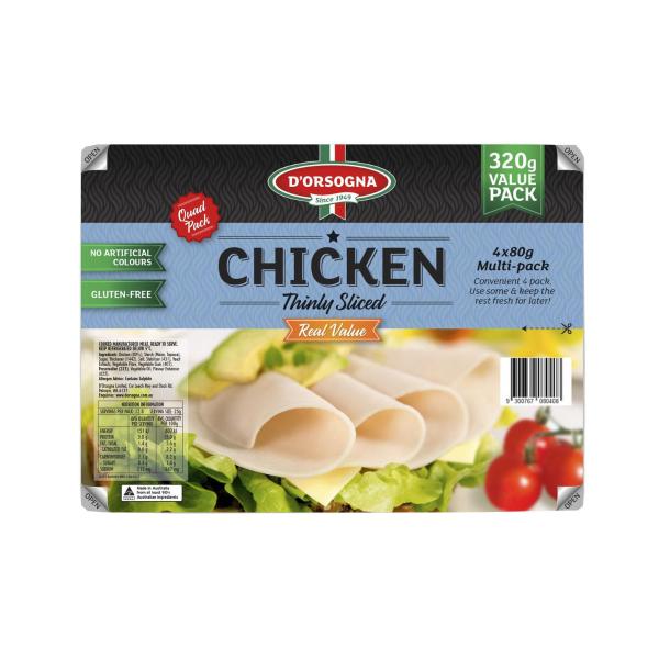 Buy D'Orsogna Thinly Sliced Chicken 4 Pack 320g | Coles