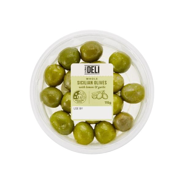 Buy COLES SICILIAN OLIVES. WITH LEMON & GARLIC | Coles