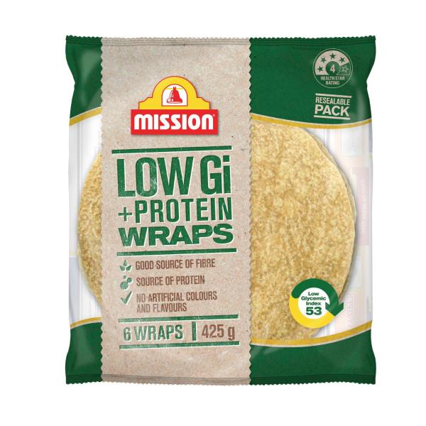 Buy Mission Wraps Low Gi Wholemeal 6 Pack 425g | Coles