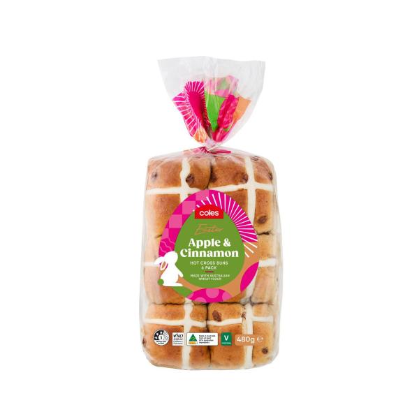 Buy Coles Apple & Cinnamon Hot Cross Bun 6 Pack | Coles