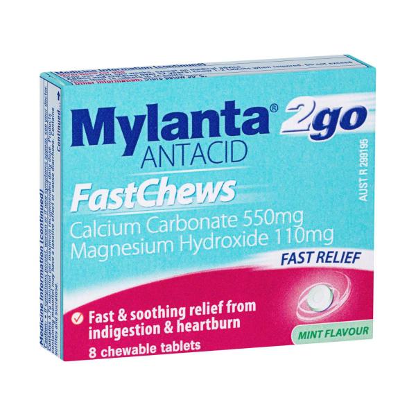 Buy Mylanta 2go Fastchew Antacid Tablets Mint 8 pack | Coles