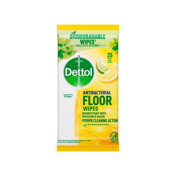 Buy Dettol Disinfectant Lemon Lime Antibacterial Floor Cleaning Wipes 25 Pack | Coles