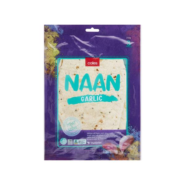 Buy Coles Indian Naan Garlic 3 Pack 250g | Coles