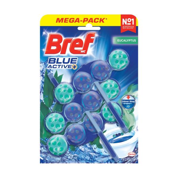Buy Bref Blue Active Toilet Cleaner Rim Block Eucalyptus 50gx3 Pack ...