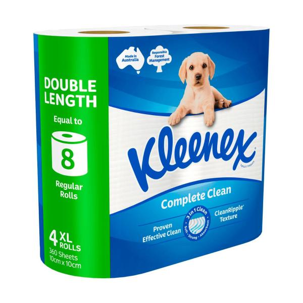Buy Kleenex Complete Clean Double Length Toilet Paper 4 pack | Coles