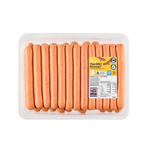 Buy Coles Simply Thin Bbq Sausages 26 Pack 1.8Kg | Coles