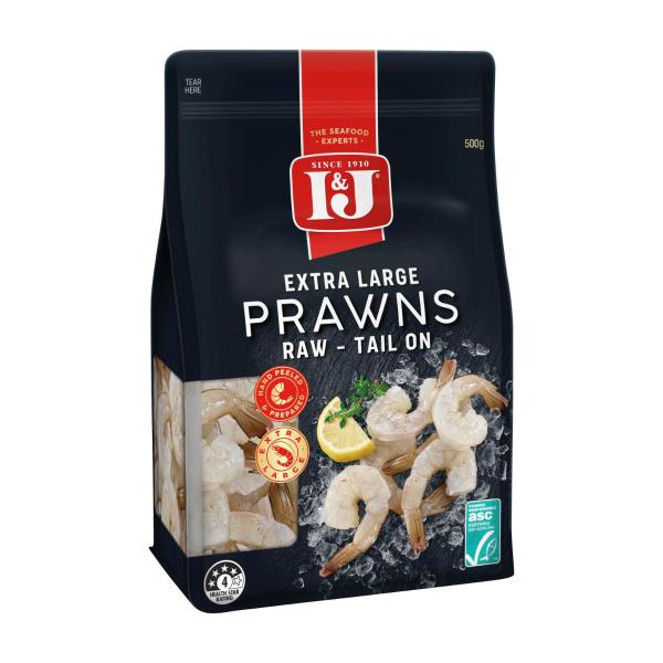 Buy I&J Frozen Raw Prawns Tail On Extra Large 500g | Coles