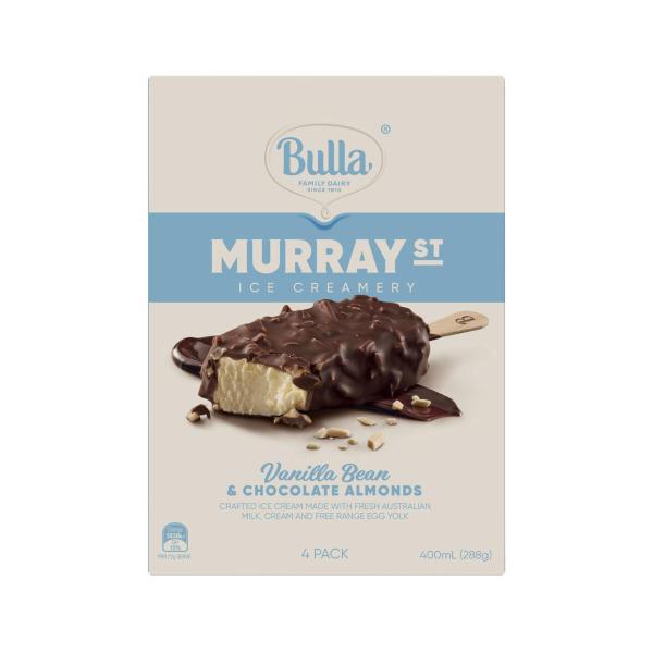 Buy Bulla Murray St Vanilla Bean & Chocolate Almonds Ice cream Sticks 4 ...