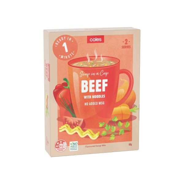 Buy Coles Beef With Noodles Soup Serves 2 60g | Coles
