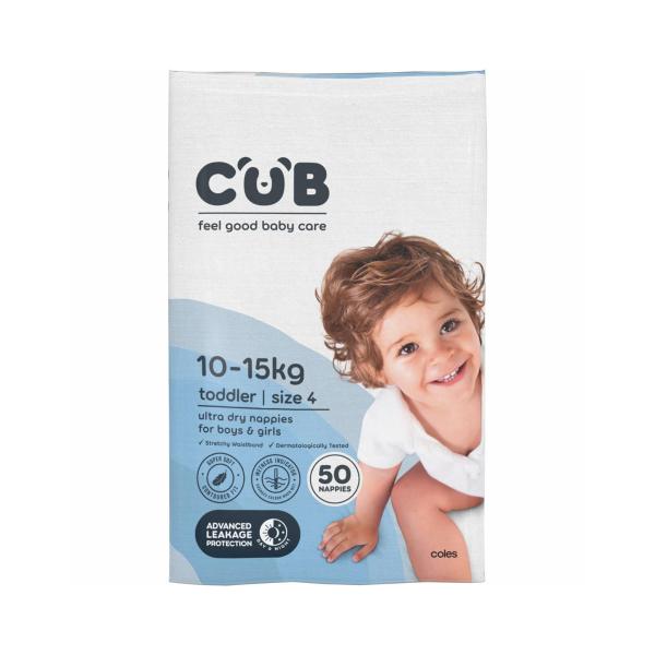 Buy CUB Nappies Unisex Toddler Size 4 (10-15kg) 50 Pack | Coles