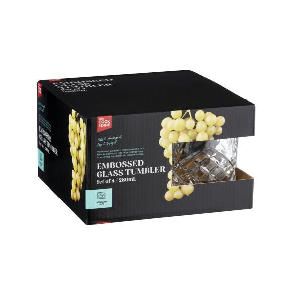 Buy Cook & Dine Embossed Glass Tumblers 4 pack | Coles