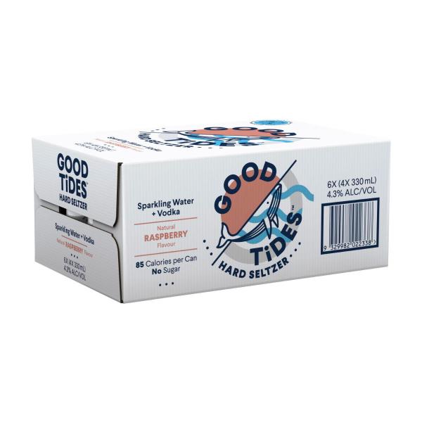 Buy Good Tides Hard Seltzer Raspberry Vodka 330mL 24 Pack | Coles