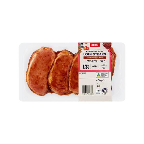 Buy Coles Pork Loin Steaks With Smokey BBQ Rub 400g | Coles