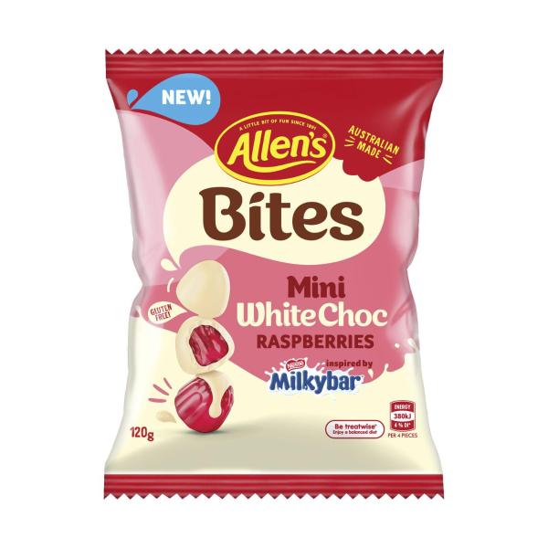 Buy Allen's Bites White Choc Coated Raspberries 120 GRAM | Coles
