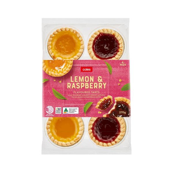 Buy Coles Lemon & Raspberry Flavoured Tarts 6 Pack 270g | Coles