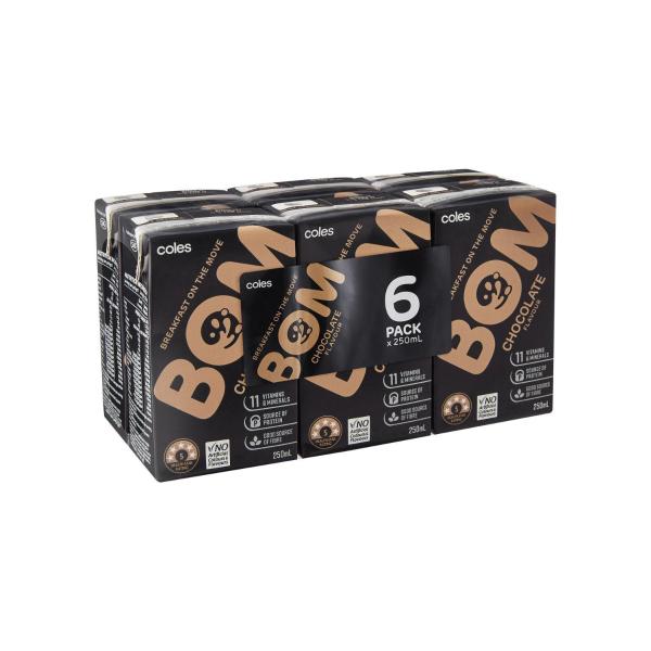 Buy Coles Bom Chocolate Flavoured Liquid Breakfast 6x250ml 1.5L | Coles