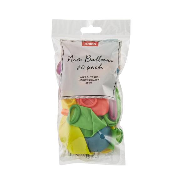 Buy Coles Neon Colour Balloons 20 pack | Coles