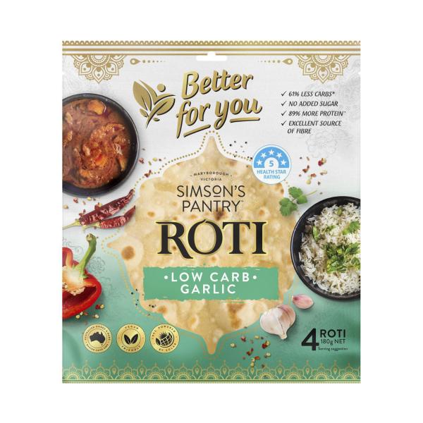 Buy Simson's Pantry Low Carb Garlic Roti 4 Pack 180g | Coles