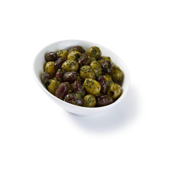Buy COLES GREEN & BLACK PITTED OLIVES WITH PESTO | Coles
