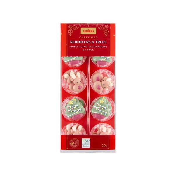 Buy Coles Christmas Festive Reindeers & Tree Icing Decorations 24 Pack ...