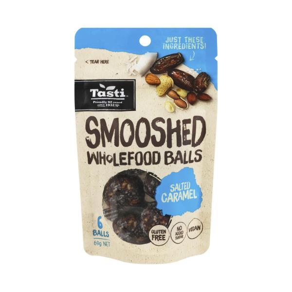 Buy TASTI SMOOSHED WHOLEFOOD. BALLS SALTED CARAMEL | Coles