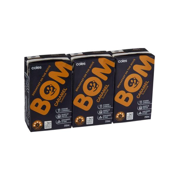 Buy Coles Bom Liquid Breakfast Caramel Flavoured 3x250ml 750mL | Coles