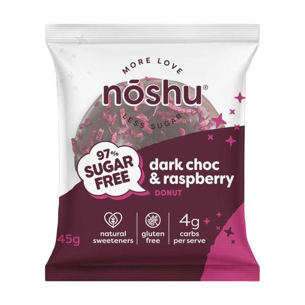 Buy NOSHU 97% SUGAR FREE DARK CHOC RASPBERRY DONUT | Coles