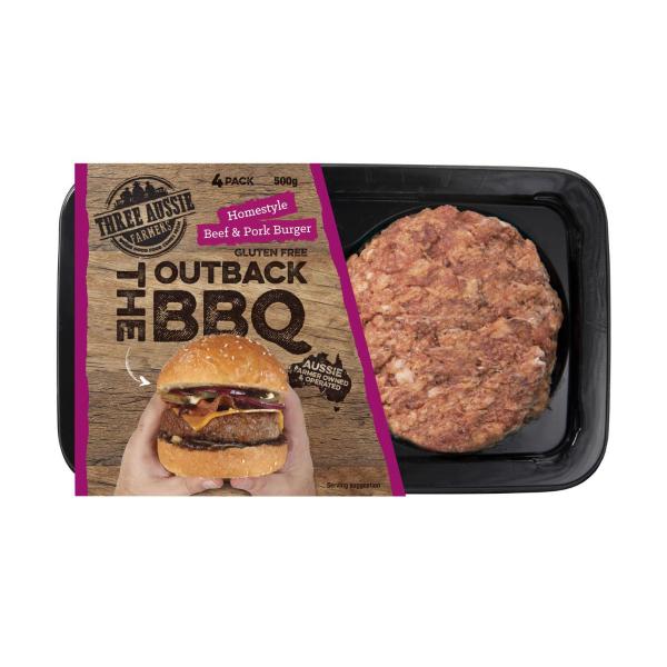 Buy Three Aussie Farmers The Outback BBQ Beef & Pork Burgers 500g | Coles