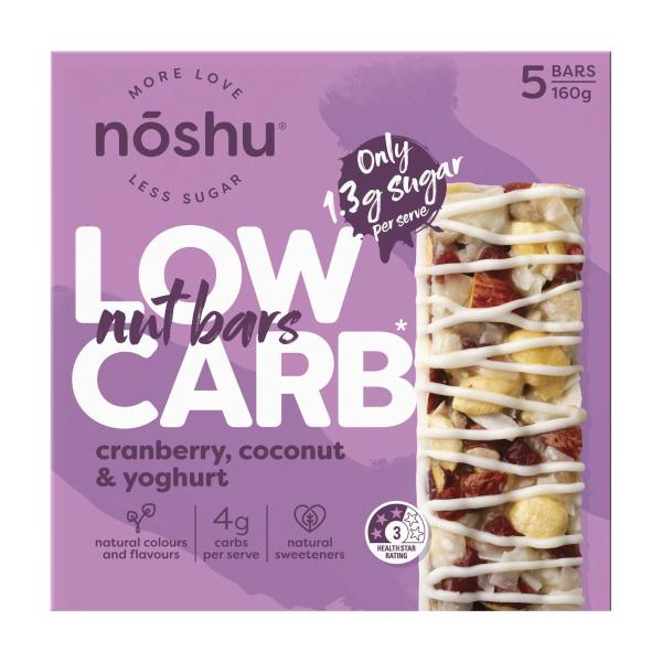 Buy Noshu Low Carb Cranberry Coconut & Yoghurt Nut Bars 160g | Coles