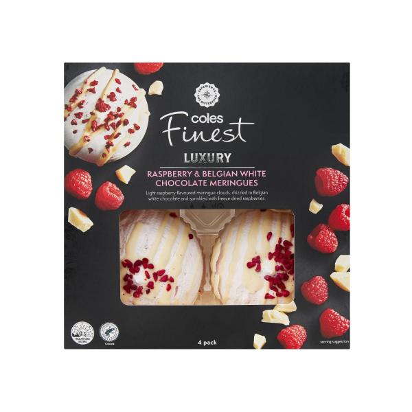 Buy COLES FINEST RASPBERRY & WHT CHOC MERINGUE 4PK | Coles