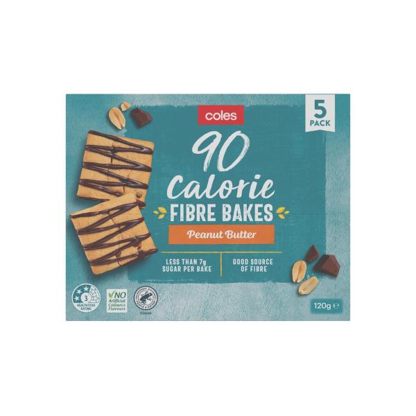 Buy Coles 90 Calorie Fibre Bakes Peanut Butter 5 Pack 120g | Coles