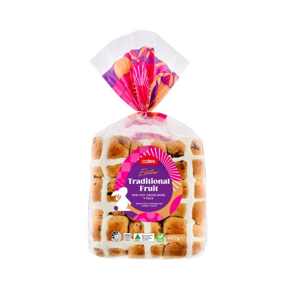 Buy Coles Mini Traditional Fruit Hot Cross Bun 9 Pack | Coles