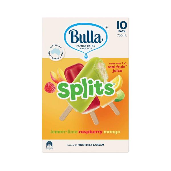 Buy Bulla Splits Multi Flavoured Ice Cream Sticks 10 Pack 750mL | Coles