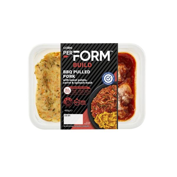 Buy Coles Perform Build BBQ Pulled Pork And Mash 450g | Coles