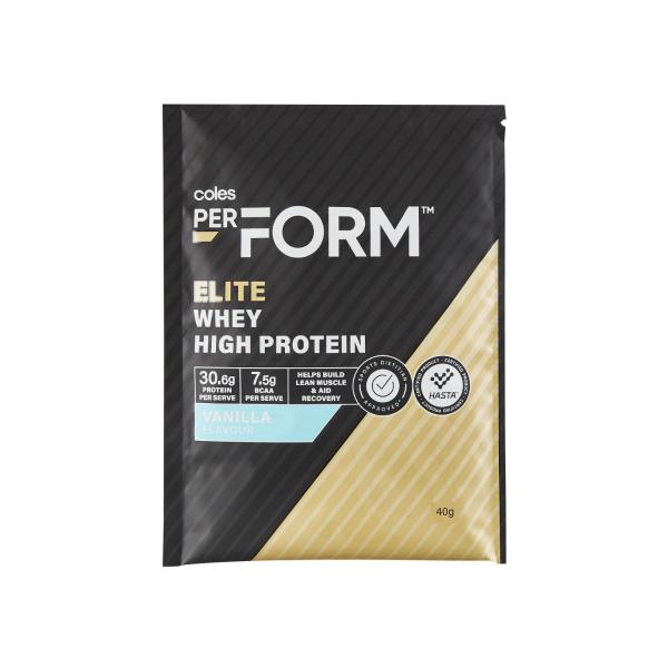 Buy Coles Perform Elite Whey High Protein Powder Vanilla 40g | Coles