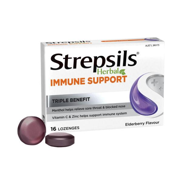Buy Strepsil Herbal Immune Sore Throat Elderberry 16 pack | Coles