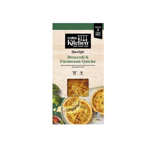 Buy Coles Kitchen Broccoli Parmesan Quiche 2 Pack 400g | Coles
