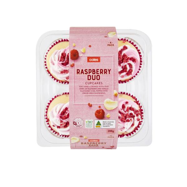 Buy Coles Raspberry Duo Cupcakes 4 Pack 288g | Coles